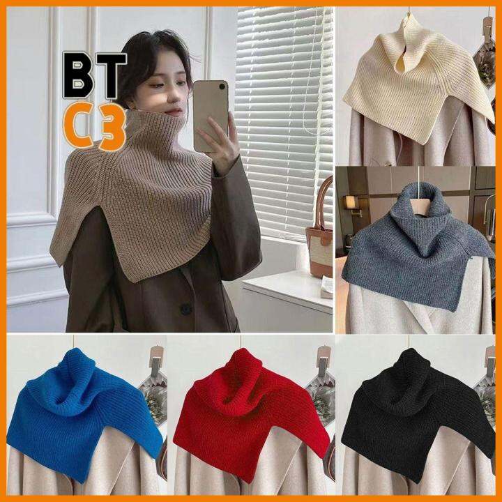 BTC3 แฟชั่นสำหรับผู้หญิง ผ้าพันคอถักนิตติ้ง สีทึบทึบ อุปกรณ์ฤดูหนาวสำหรับฤดูหนาว ผ้าพันคอลายขวาง ...