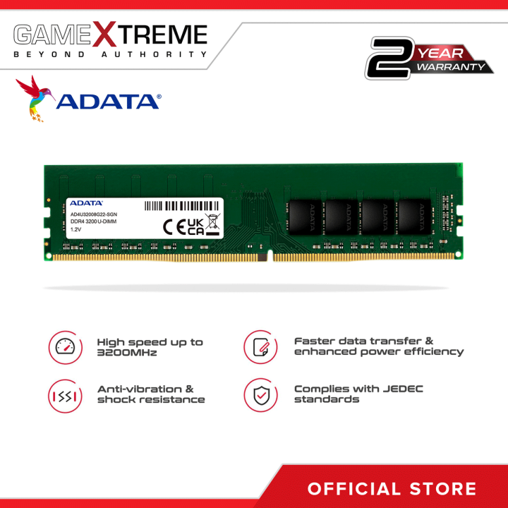 ADATA 8GB DDR4 3200MHZ PC4-25600 U-DIMM Memory AD4U32008G22-SGN | Lazada PH