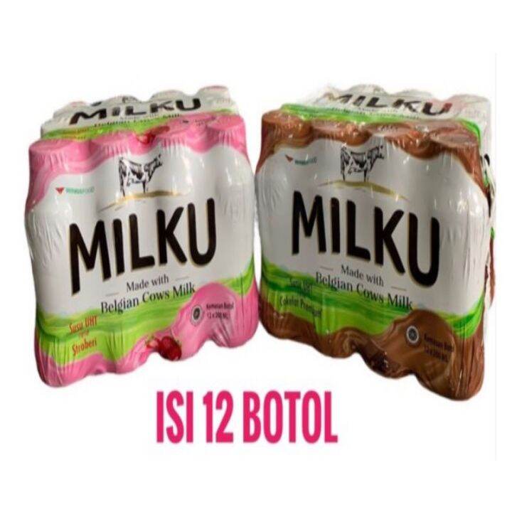 Milku Susu UHT Coklat Strawberry Botol 200ml 1 Dus Isi 12 Botol ...