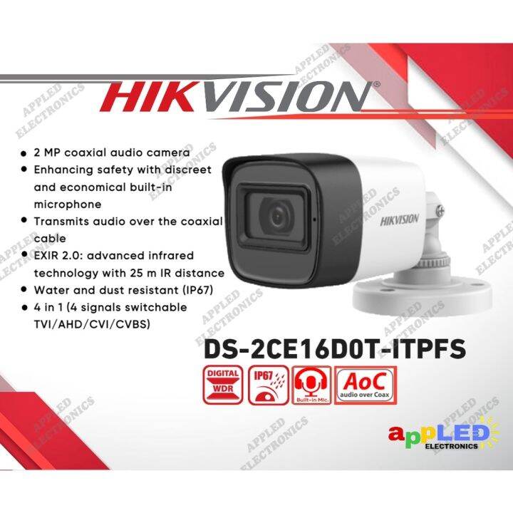 Hikvision DS-2CE16D0T-ITPFS 2MP 1080P Audio Bullet Analog Infrared CCTV ...