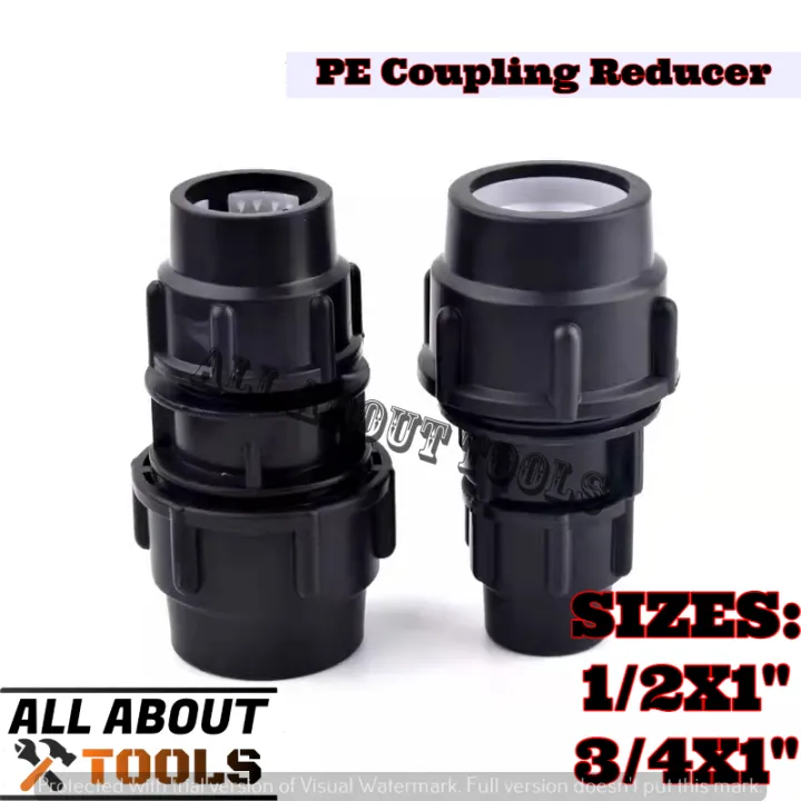(AAT) 1PCS PE Coupling Reducer PE Black Connector (1/2x1" & 3/4x1") PE Quick Connect Pipeline ...