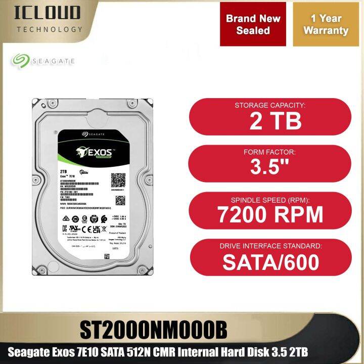 Seagate Exos 7E10 SATA 512N CMR Internal Hard Disk 3.5 2TB Product ...