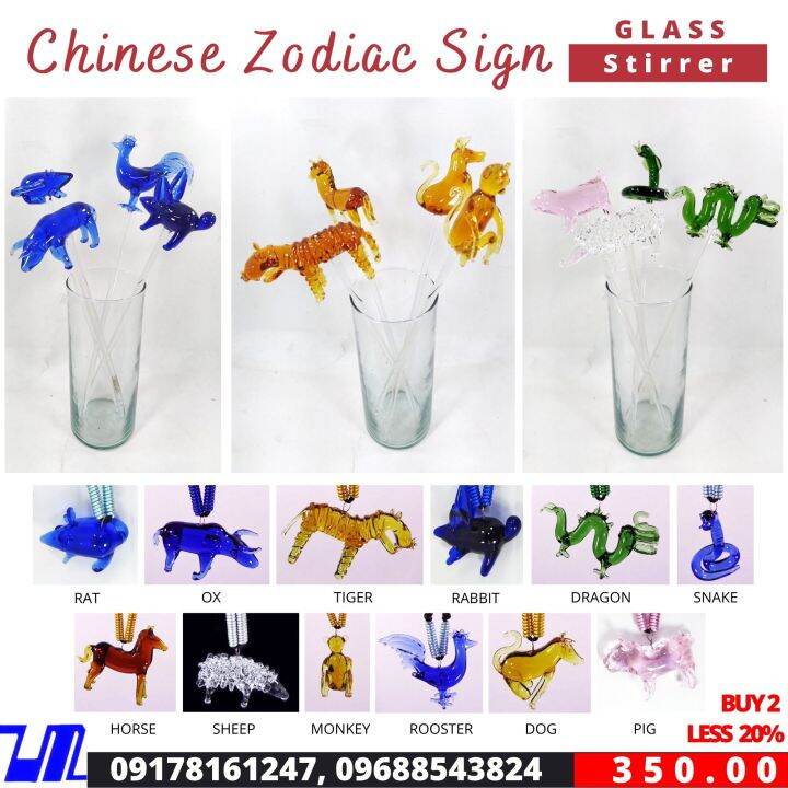 Fengshui 12 Animals Zodiac Sign Glass Stirrer Rat, Ox, Tiger, Rabbit ...