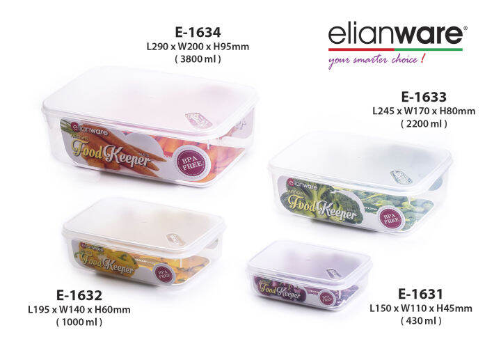 Elianware Air Tight Square Food Container, Food Keeper, BPA Free (500ml ...