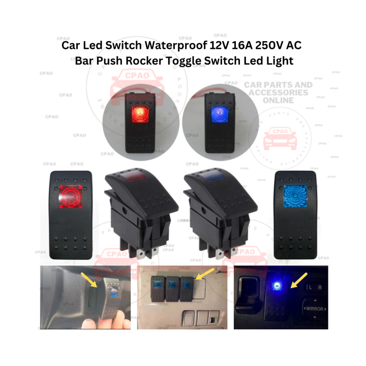 CPAO Car Led Switch Waterproof 12V 16A 250V AC Bar Push Rocker S Toggle ...