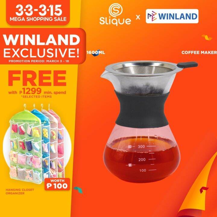 SLIQUE Original Borosilicate Glass Drip Coffee Maker 400ml 0.4L xWinlandx | Lazada PH