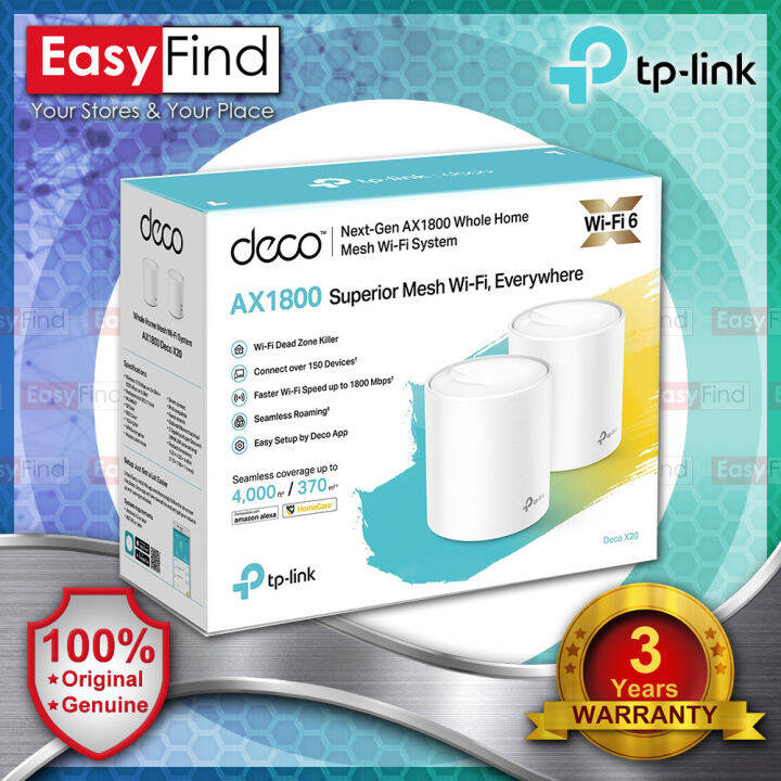 TP-Link Deco X20 AX1800 WiFi 6 Mesh WiFi Router, Whole Home Wireless AX Mesh Wi-Fi System (2 ...