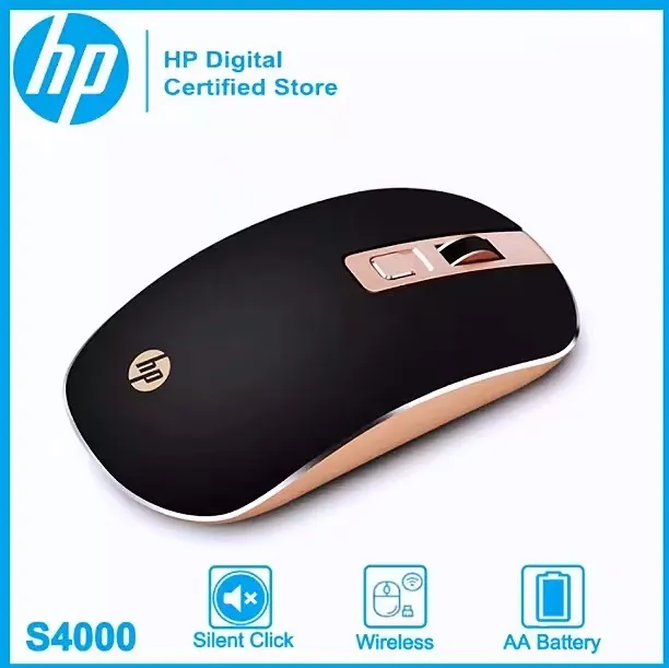 Original HP S4000 Silent Wireless Mouse Black Glod Business Office Mice ...