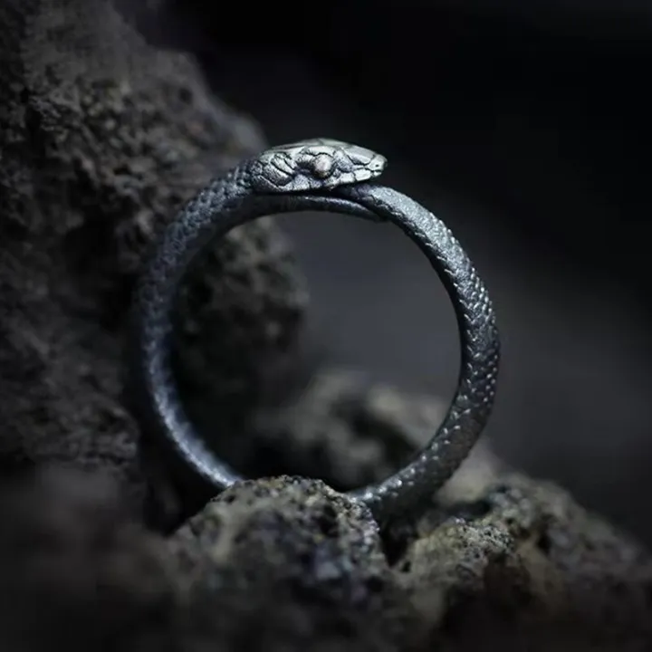 Cincin Ular Hitam / Mouth Ouroboros Black Snake Ring Import High ...