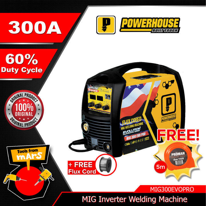 POWERHOUSE 300A MIG EVO PRO Gas / Gasless MIGWELD Flux Cord Welding ...