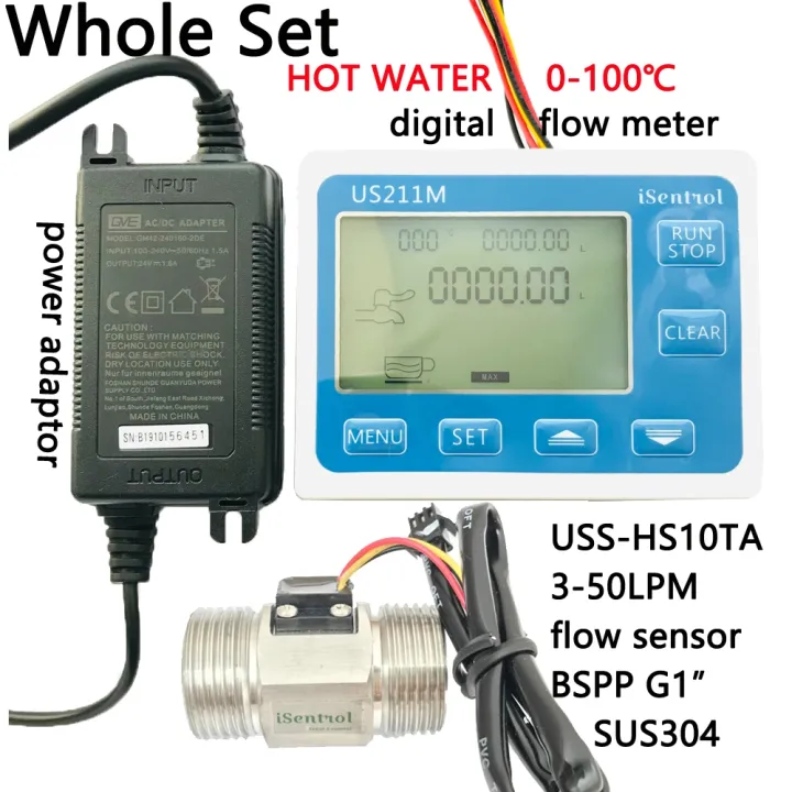 Hot Water US211M Digital Water Flow Meter SUS304 Stainless Steel G1 ...