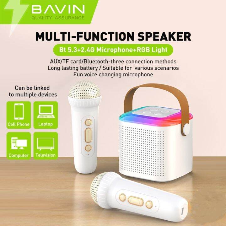 BAVIN BM18 Mini Bluetooth Wireless Karaoke Speaker W/ Microphone Hifi Sound with 2pc wireless ...