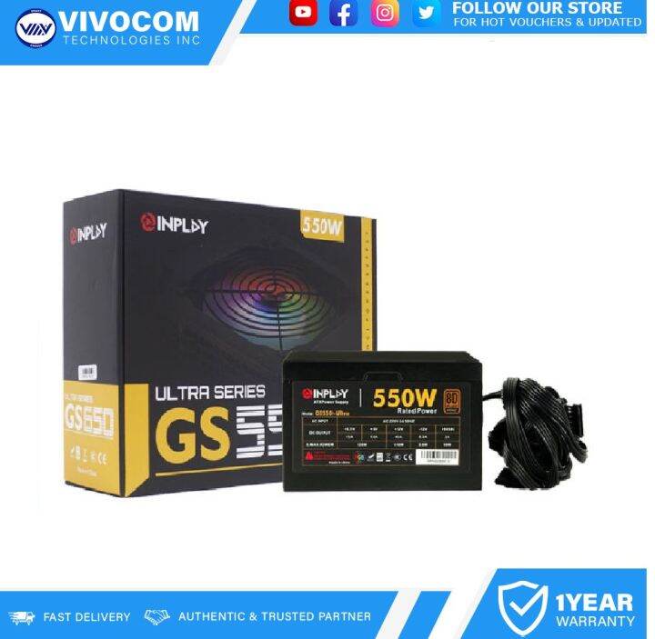 Inplay Ultra Series RGB GS550 550w True Rated Power Supply 80+ Bronze ...