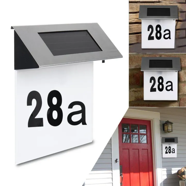 Solar Powered 4 LED House Door Address Number Light Plaque Modern ...
