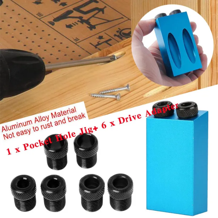 Pocket Hole Jig Kit 15° Angle 6/8/10mm Adapter Drill Guide Woodworking ...