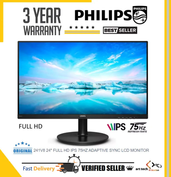 PHILIPS 241V8 24" FULL HD IPS 75HZ ADAPTIVE SYNC LCD MONITOR | Lazada