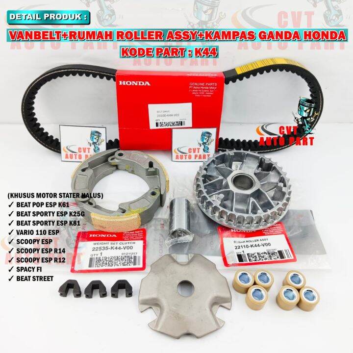 Vanbelt + Rumah Roller Assy + Kampas Ganda Honda Beat Pop, Beat Fi, Vario 110 Stater Halus Kode ...