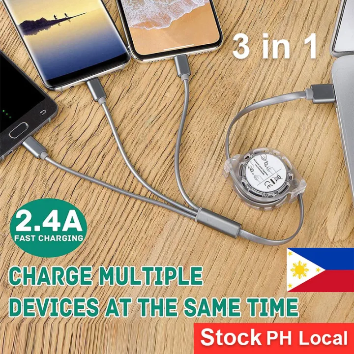 【PH Local Stock】Telescopic 3 In 1 Fast Charging Cable Type C Micro USB ...