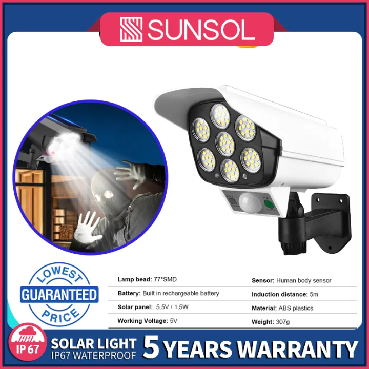 Sunsol 300w 2 in1 Solar Powered Light Security Simulation Fake Dummy ...