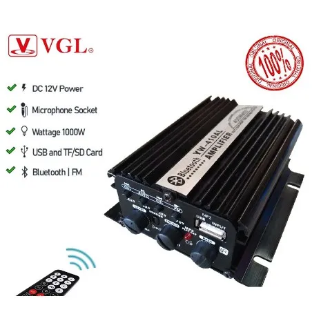 VGL Stereo Car Amplifier 12V 1000W Mini Hi-Fi Bluetooth Radio USBTFSD ...