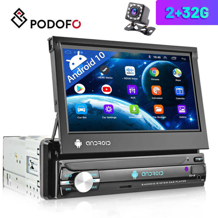 Podofo 1 Din รถวิทยุ Android10 7 "Retractable Screen เครื่องเล่นวิดีโอ ...