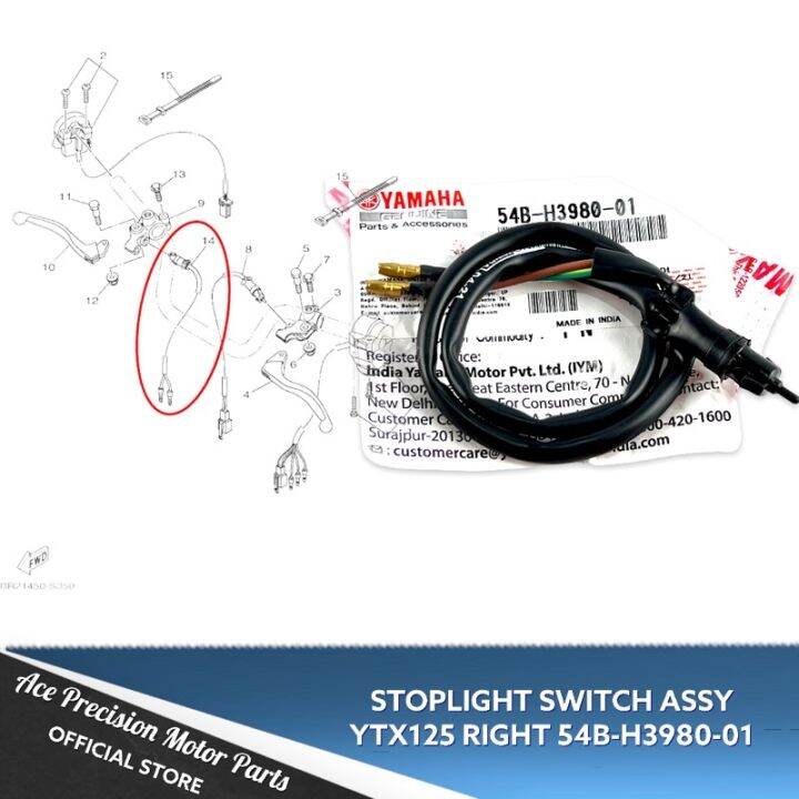 SWITCH STOPLIGHT ASSY YTX125 RIGHT 54B-H3980-01 YAMAHA GENUINE | Lazada PH