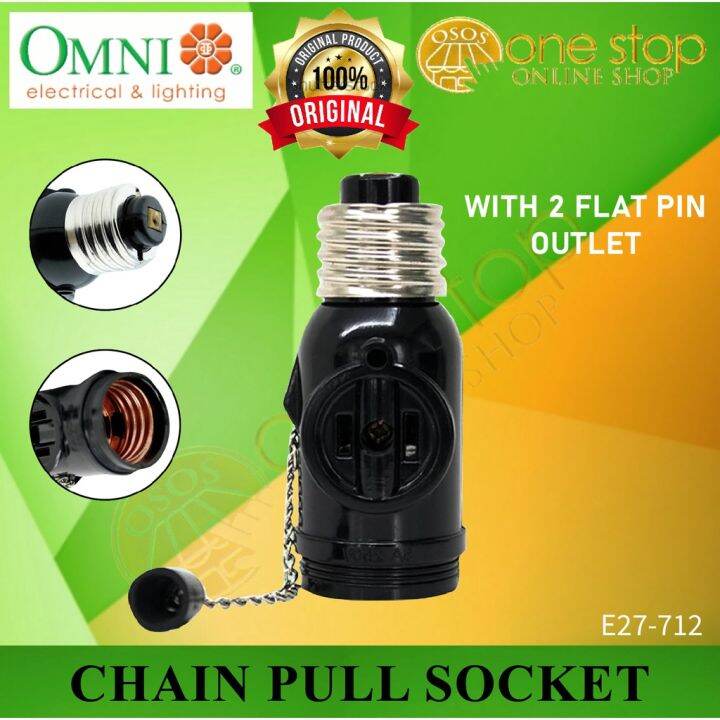 Omni Original Chain Pull Socket with 2 Flat Pin Outlets 3A 250V E27-712 ...