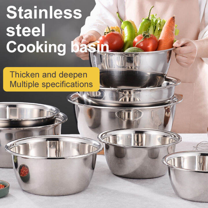 Stainless Steel Mixing Bowls Cooking Basin Salad Food Soup Egg Beater ...