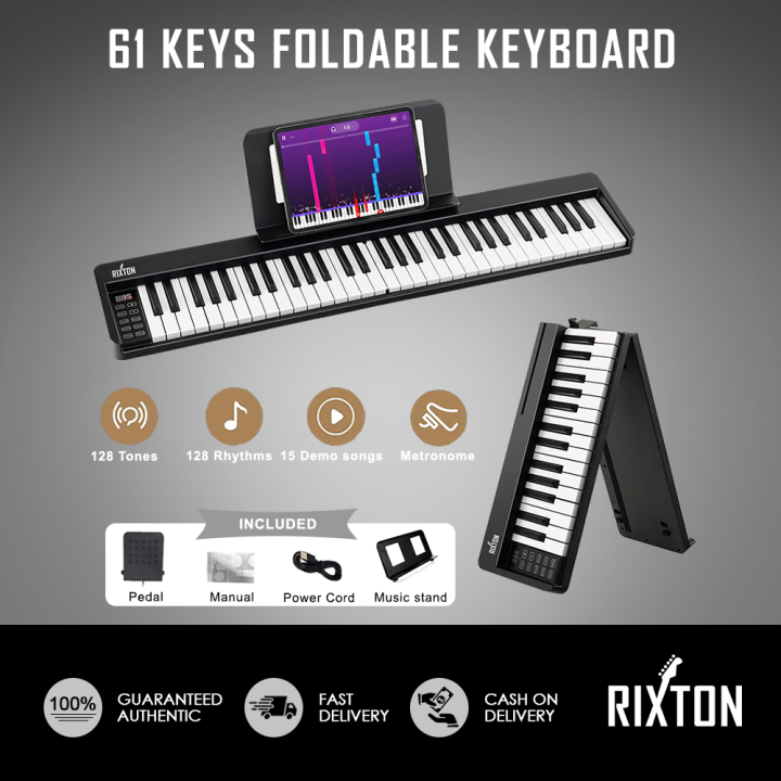 Rixton 61-Key Folding Piano Keyboard with Full Size Keys & Music Stand ...