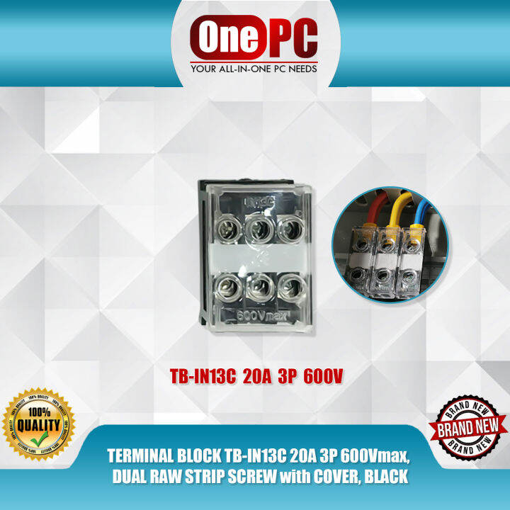 TERMINAL BLOCK TB-IN13C 20A 3P 600Vmax, DUAL RAW STRIP SCREW with COVER ...