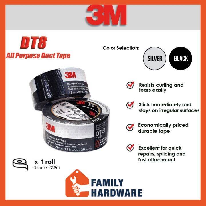 3M™ All Purpose Duct Tape DT8 Silver & Black Multi Purpose 胶带 | Lazada