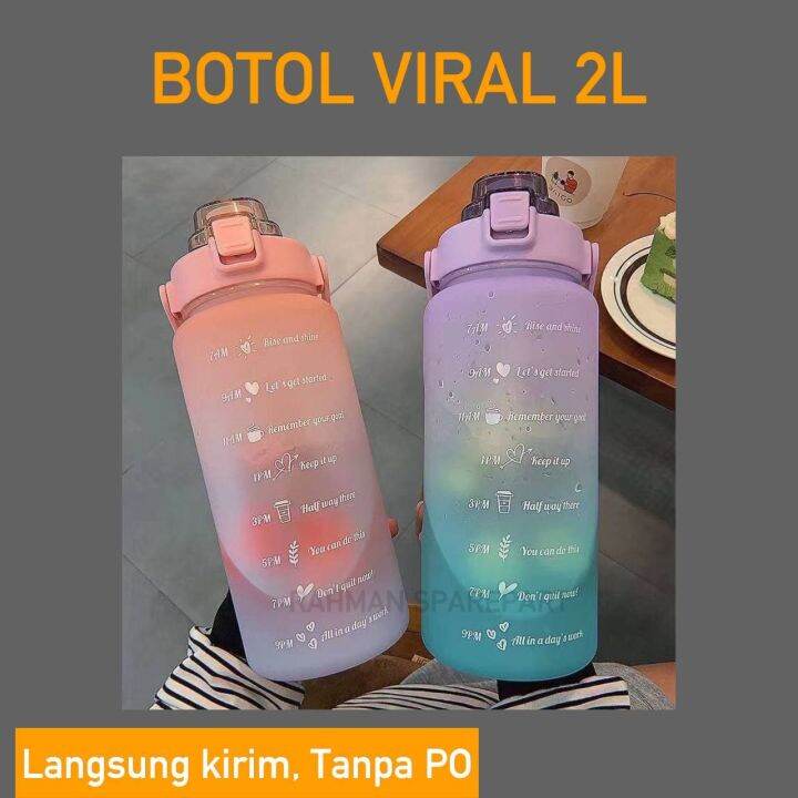 BOTOL VIRAL 2 LITER - BOTOL MINUM 2L DENGAN PENANDA WAKTU AESTETIC ...