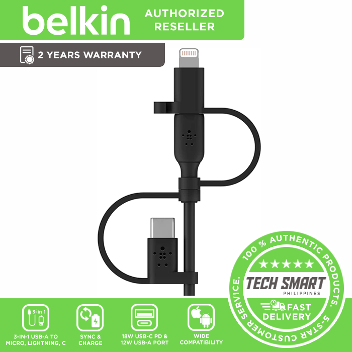 Belkin 3-in-1 Universal USB-A Cable - USB-C Cable, Lightning Cable ...