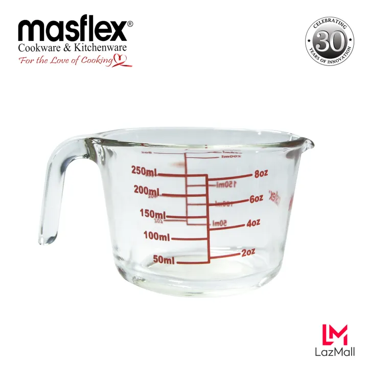Masflex 250 ml Glass Measuring Cup L 13.8 x W 10.2 x H 7.2 cm Microwave ...