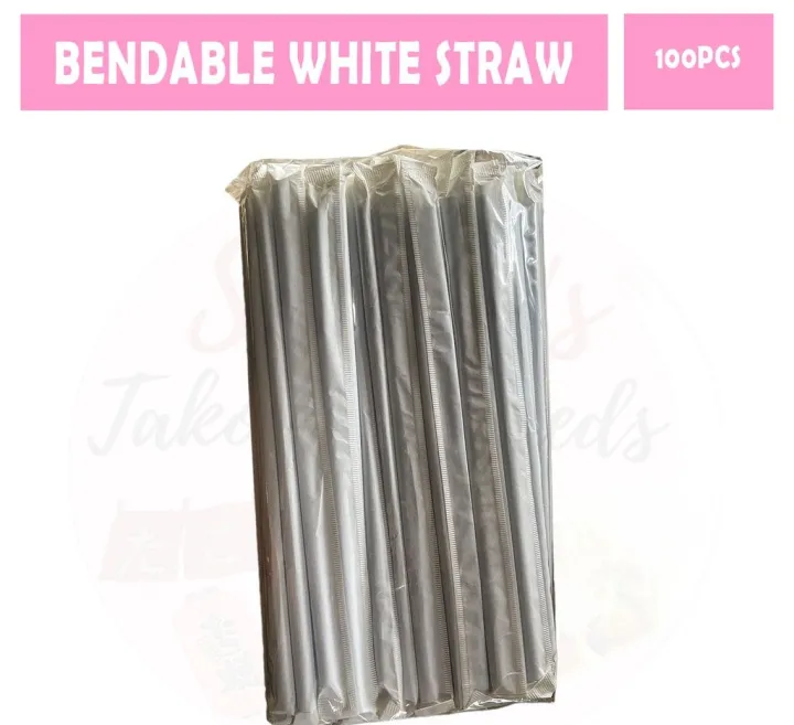 Bendable straw Individually wrapped White [100pcs] - Plastic Straw ...