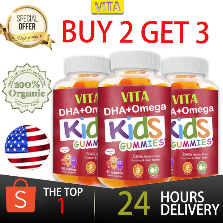 VITA OMEGA + DHA for Kids Gummies Zinc C Vitamins & Probiotics for Brain Development Boosts ...