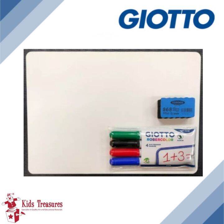 A4 White board, Giotto Medium Tip Markers and Dry Eraser Set for Kids ...