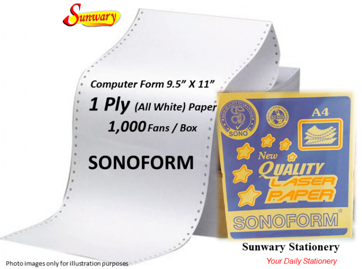 Computer Form 9.5" x 11" 1 Ply - All White Paper (1,000 Fans / Box) 1 ...