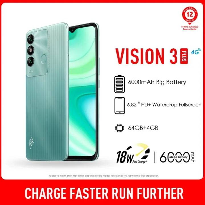 iTEL Vision 3 Plus Smart Phone, LTE 64GB ROM 4GB RAM 6.82"HD Waterdrop ...