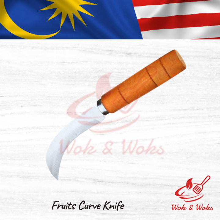 Stainless Steel Fruits Curve Knife With Wood Handle / Pisau Lengkung ...