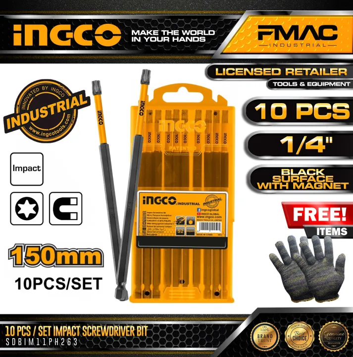 INGCO Industrial 10pcs Impact Screwdriver Bit Set 1/4" SDBIM11PH263 ...