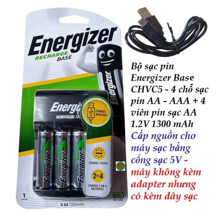 Máy Sạc Pin AA- AAA ENERGIZER CHVC5 kèm 4 viên pin sạc AA 1.2V 1300 mAh ...