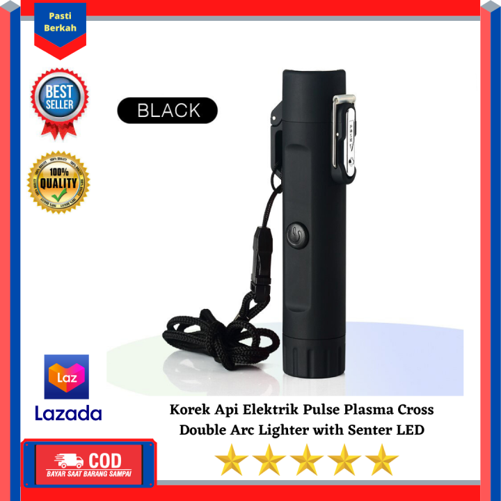 Korek Api Elektrik Pulse Plasma Cross Double Arc Lighter with Senter ...