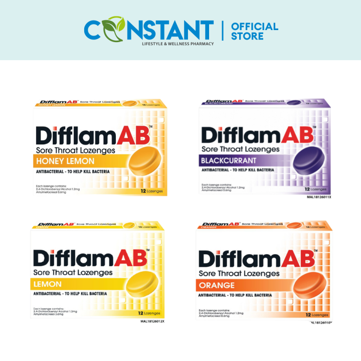 Difflam AB Sore Throat Lozenges (Honey Lemon/Lemon/Orange/Blackcurrant ...