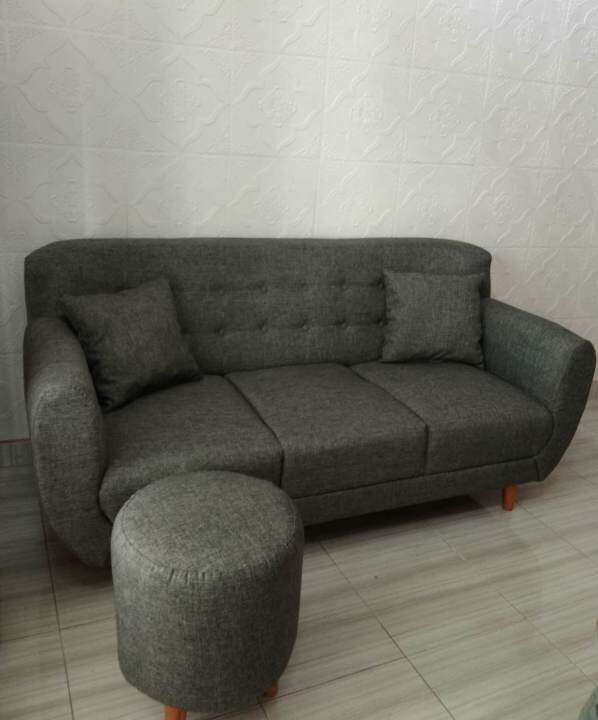 sofa retro 3 seater free stool bulat | Lazada Indonesia