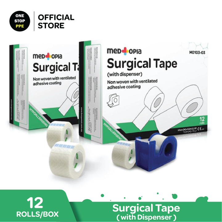 M0103-03 Medtopia 1 inch x 10 Yard Surgical Tape (with Dispenser) 12 ...