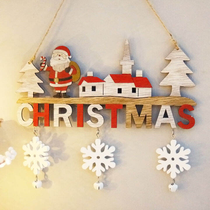 Wooden Christmas Door Hanging Oranments Wall Xmas Dec Merry Christmas ...