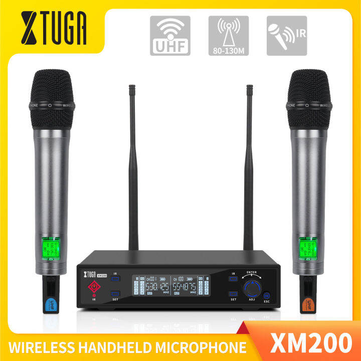 XTUGA XM200 Professional 2 Channel UHF Wireless Microphone System, True Diversity Wireless ...