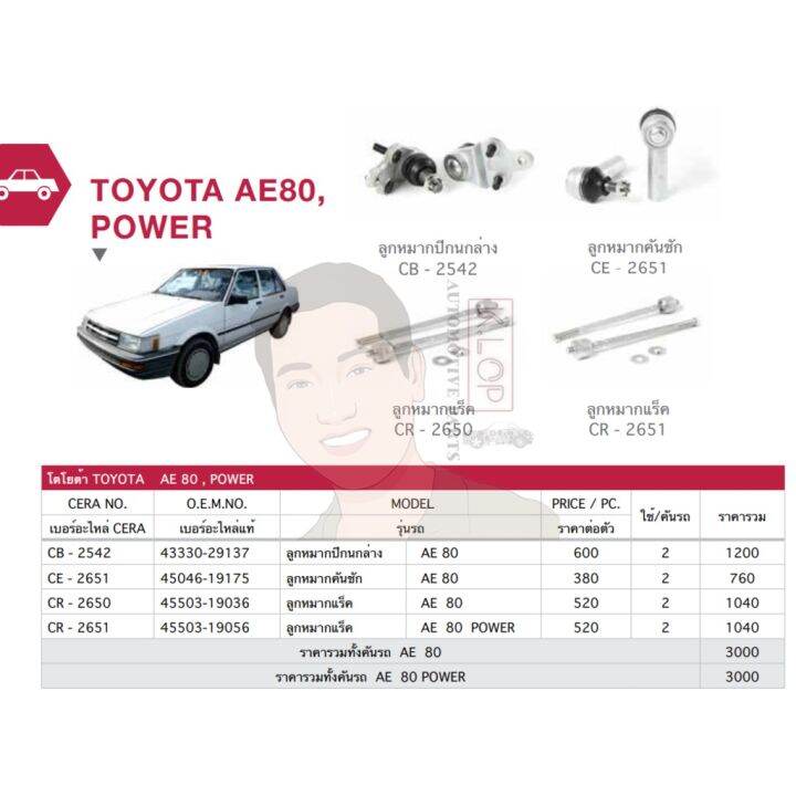 ชุดเปลี่ยนลูกหมากช่วงล่าง (CERA) AE80, POWER (แร๊คพาวเวอร์) (MADE IN ...