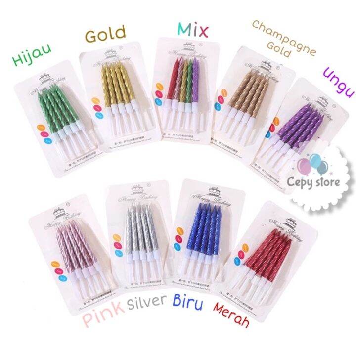 Lilin Ulang Tahun Gold Silver Mix / Lilin Ulir Pendek | Lazada Indonesia